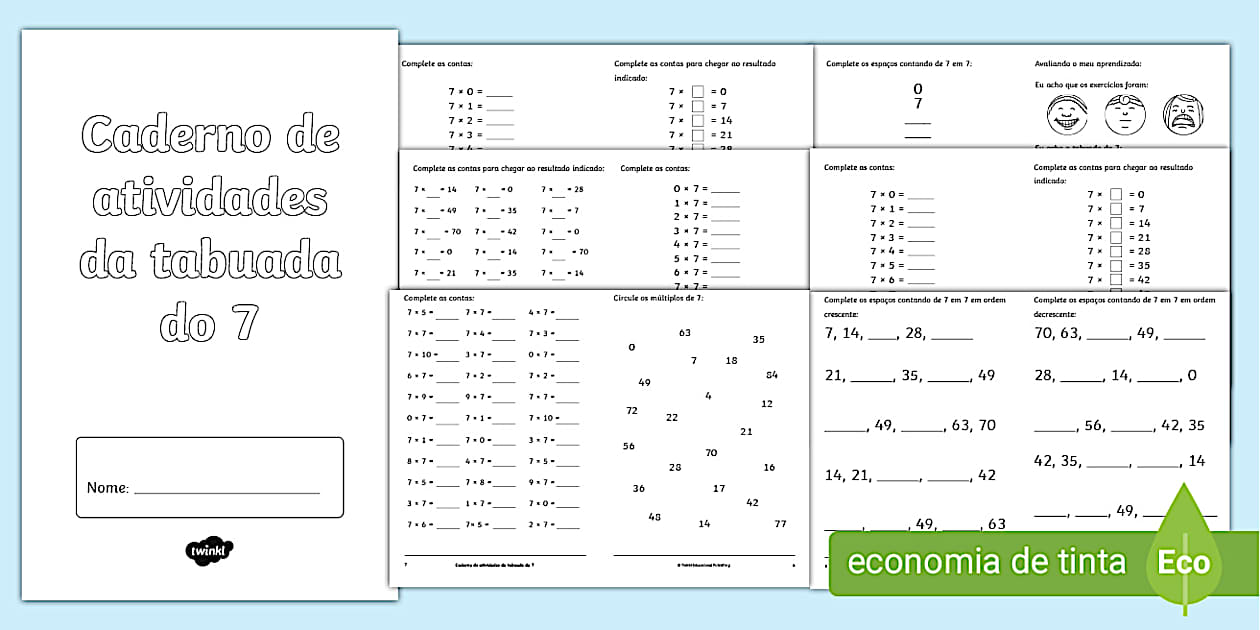 Caderno de Atividades da Tabuada do 7 – Multiplicação