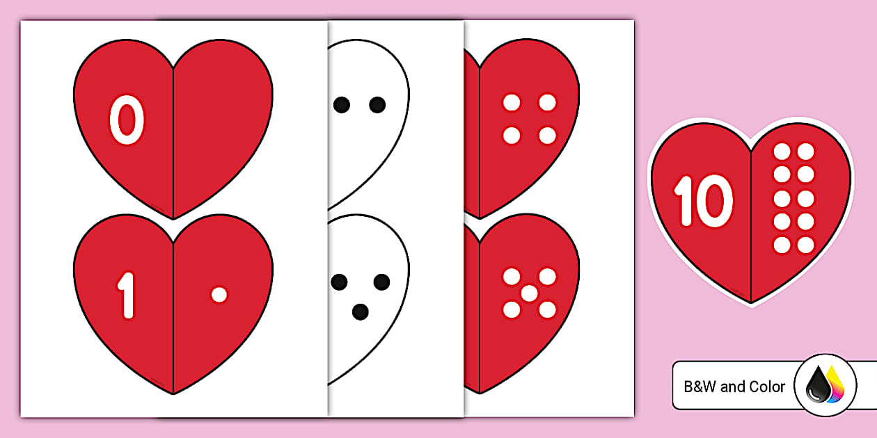Love Hearts 0-10 Number Matching Worksheet (teacher made)