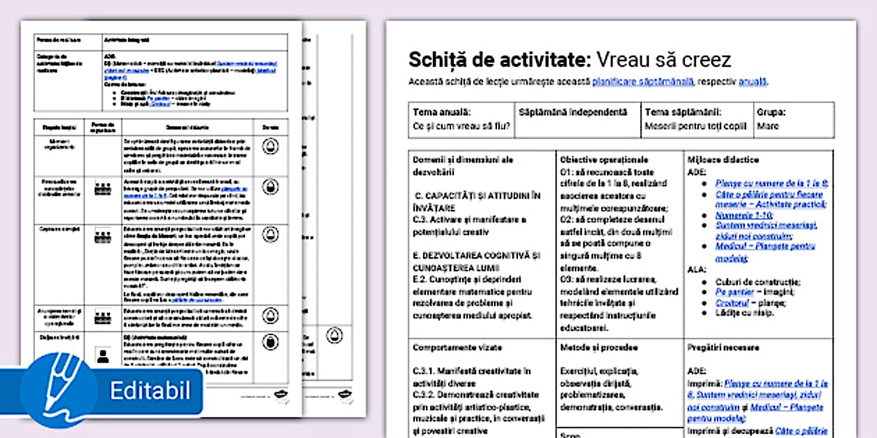 Meserii: Vreau să creez – Schiță de activitate grupa mare