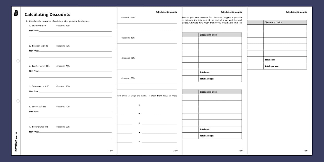 Discount Maths Worksheet - Beyond Secondary - Maths - Twinkl