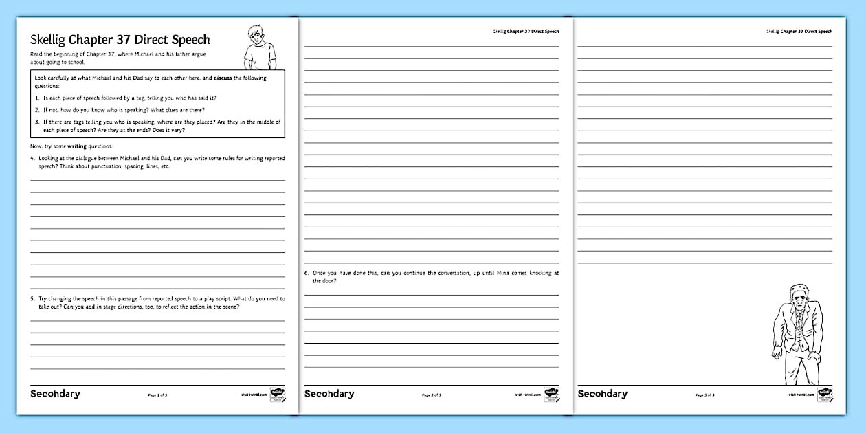 Editable Skellig Chapter 37 Direct Speech Worksheet - Twinkl