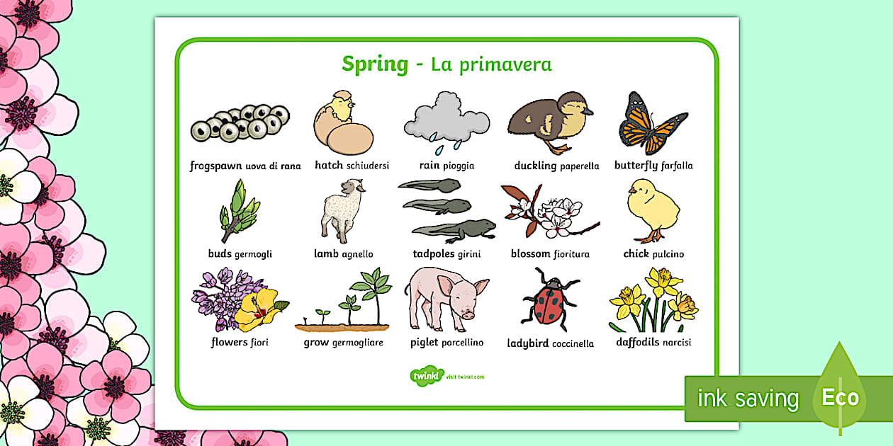 Spring Word Mat English/Italian - Spring Word Mat - Twinkl