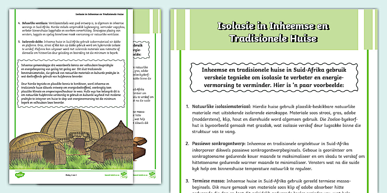 Isolasie in Inheemse en Tradisionele Huise (teacher made)