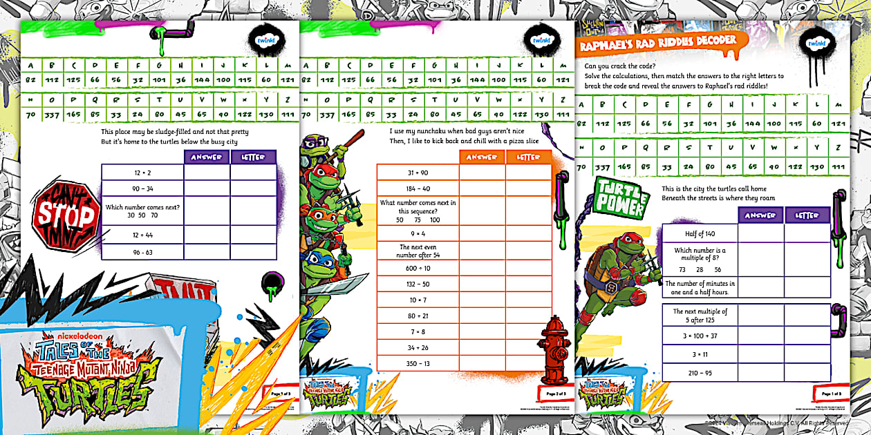 FREE! - TMNT: Raphael's Rad Riddles Code Breaker Activity [Ages 7-9]