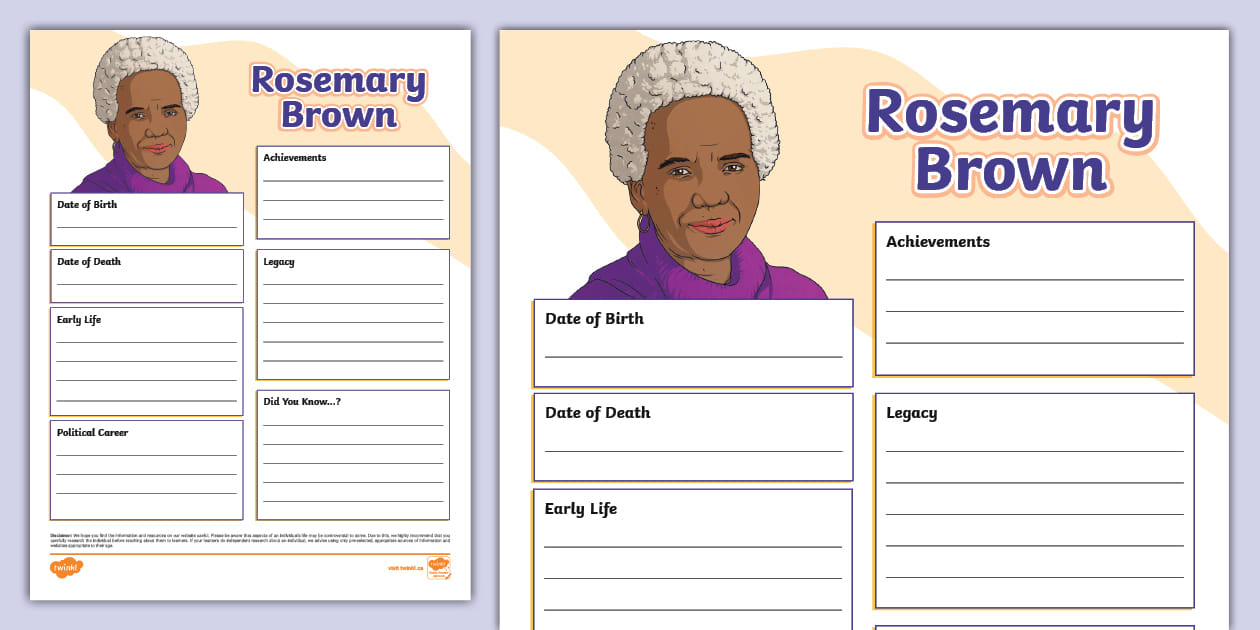 Rosemary Brown Fact File Template (teacher made) - Twinkl