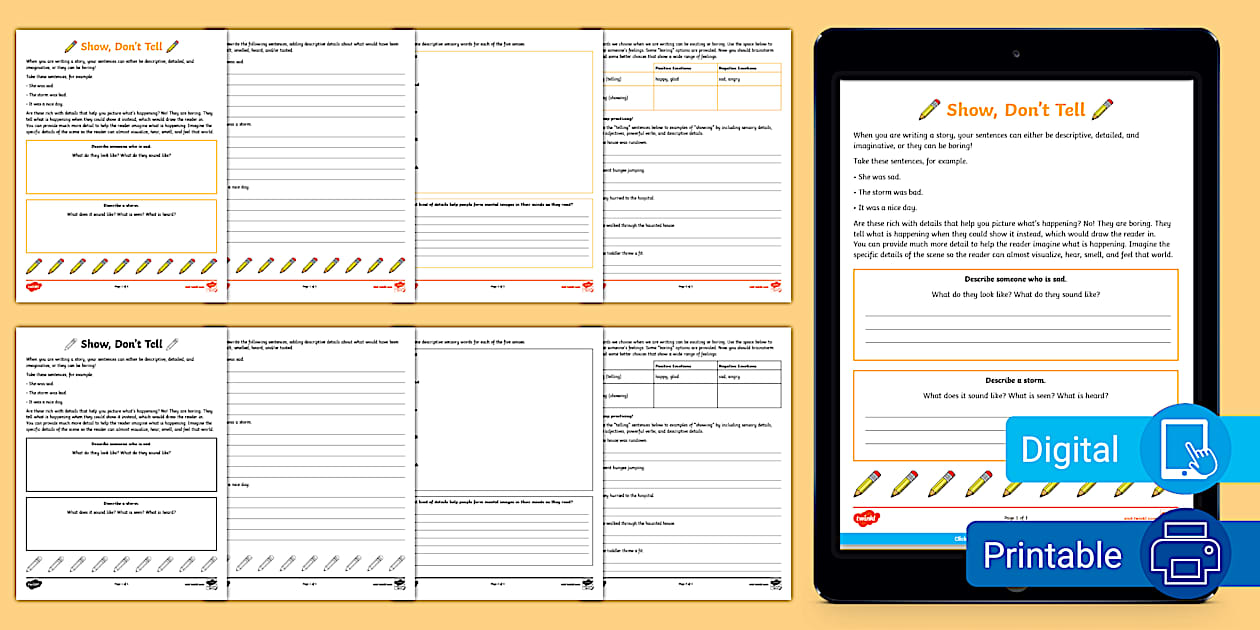 Show Don't Tell Worksheet | Teaching Resource | Twinkl