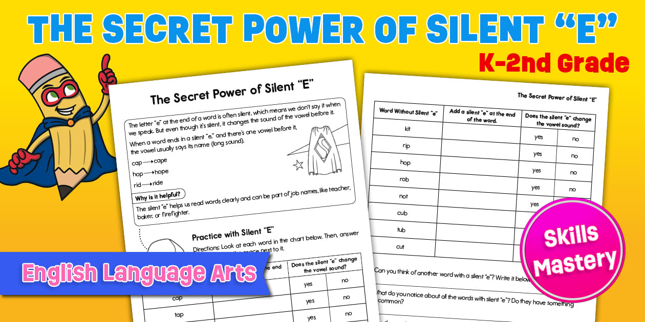 The Secret Power of Silent "E" Worksheet for K-2nd Grade