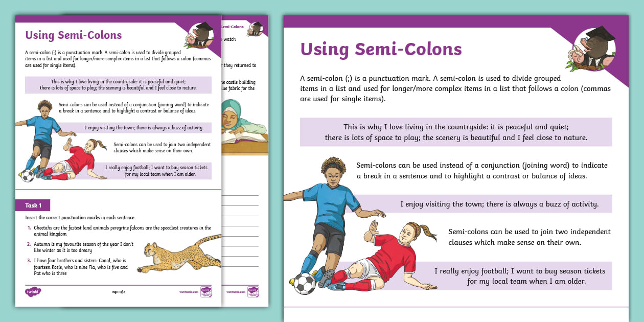 Using Semi-Colons Activity Sheets (teacher made) - Twinkl