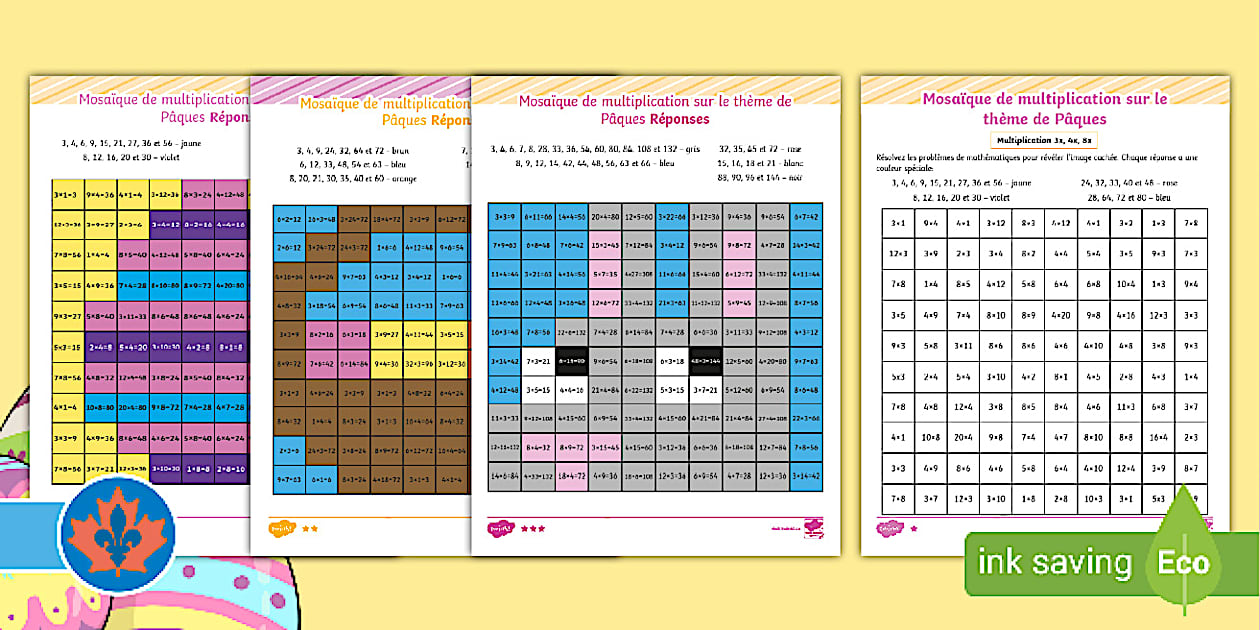 Easter Mosaic Colouring Multiplication Activity French