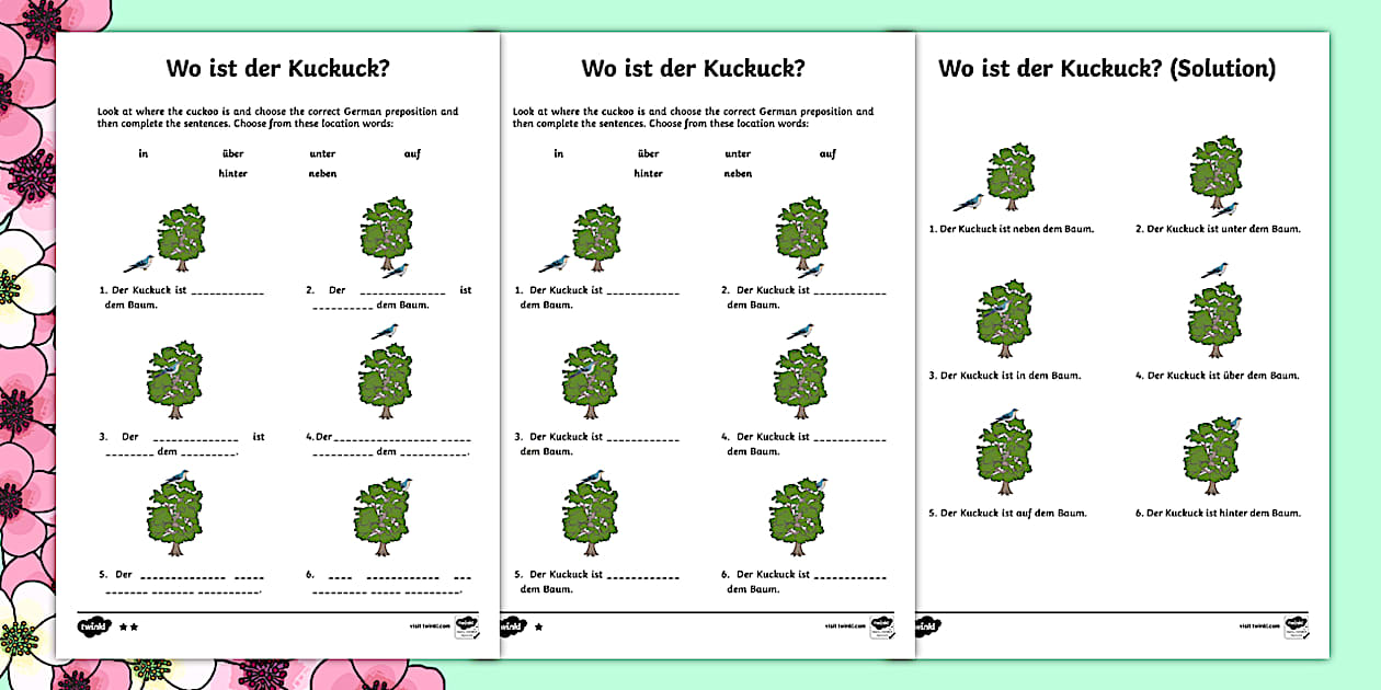 Spring Themed Location Prepositions Worksheet / Worksheet