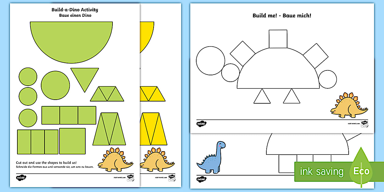 Build a Shape Dinosaur Worksheet / Worksheets - English/German
