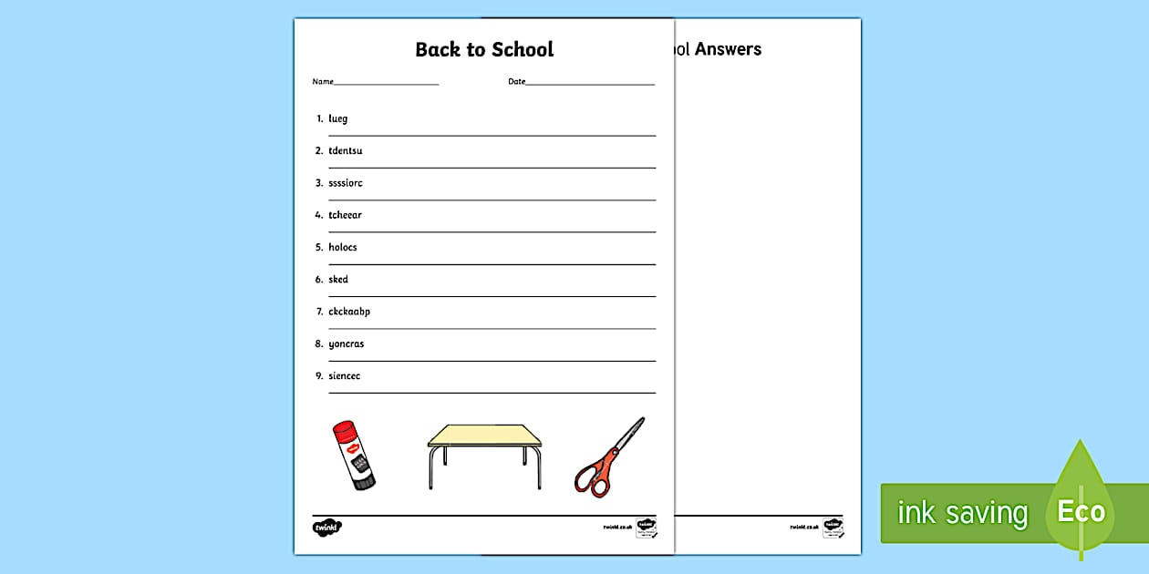 Back to School Word Scramble Worksheet / Worksheets
