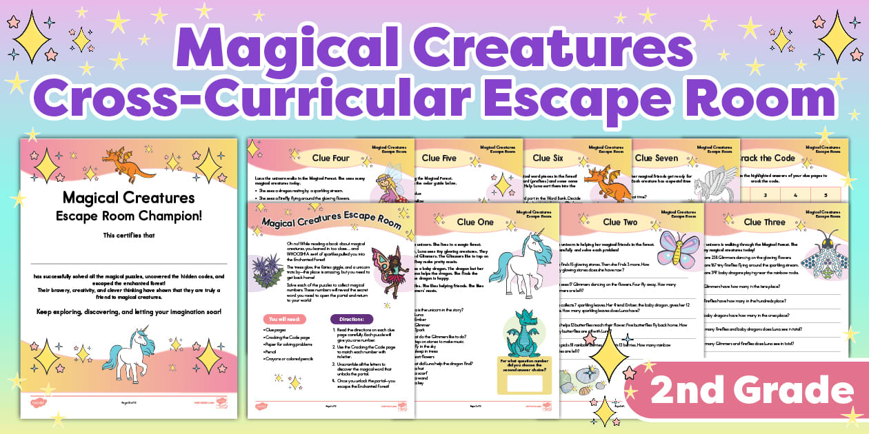 Second Grade Magical Creatures Cross-Curricular Escape Room
