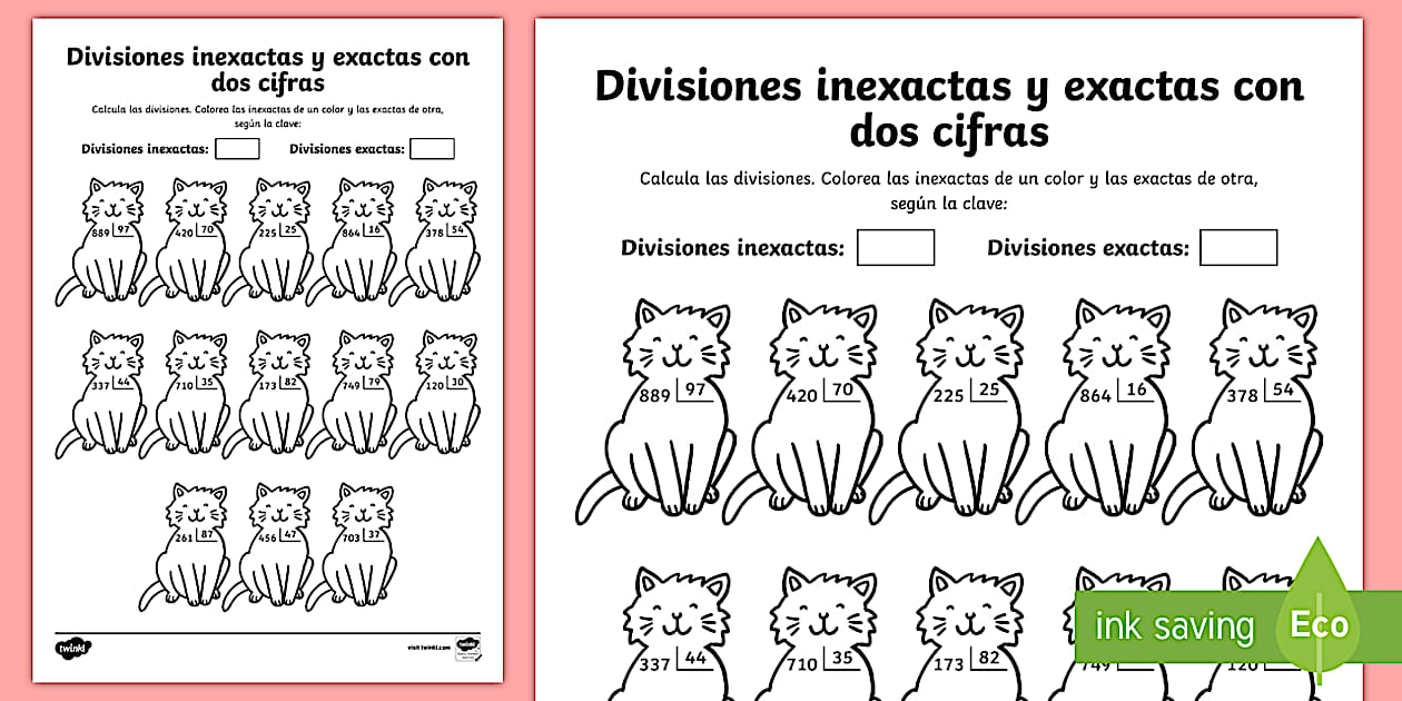 Ficha de actividad: Colorear por divisiones inexactas y exactas con dos cifras