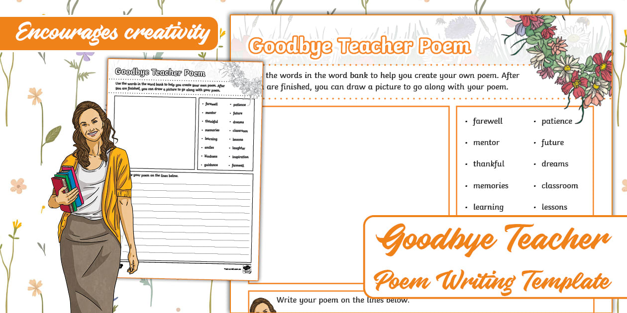 Goodbye Teacher Poem Writing Template