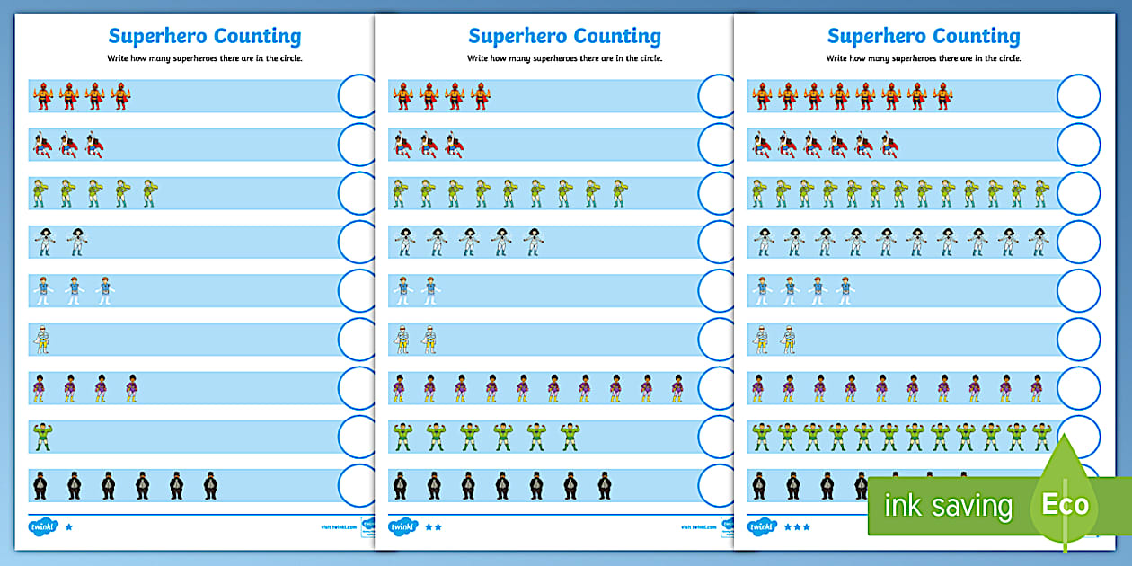 My Counting Worksheet (Superheroes) (teacher made) - Twinkl