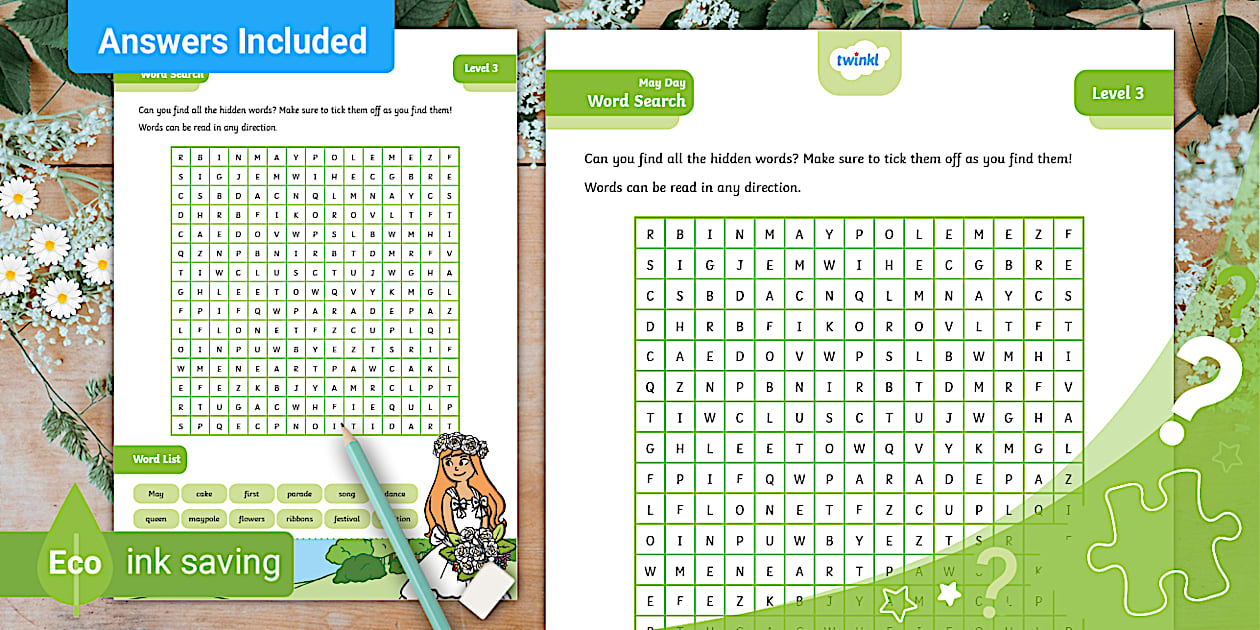 May Day Word Search - Level 3 - Twinkl - Kids Puzzles