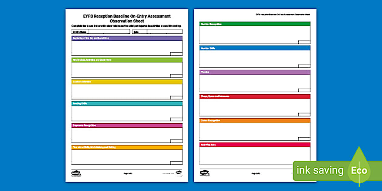 EYFS Reception Baseline On-Entry Assessment Observation Sheets