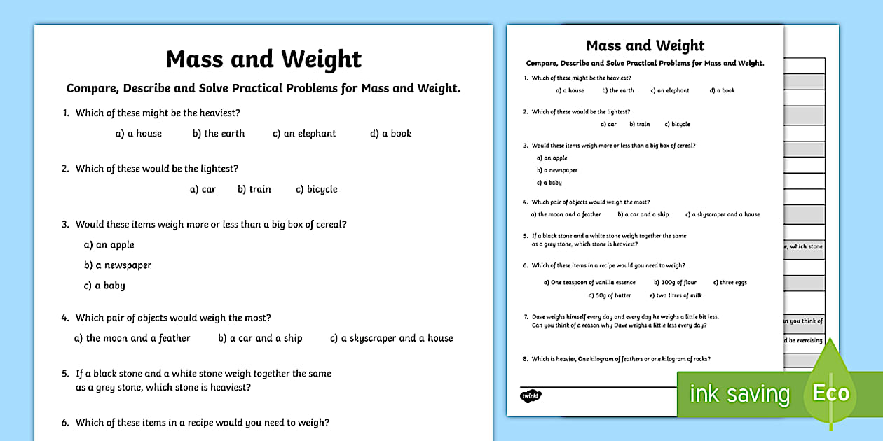 Mass Word Problems (teacher made) - Twinkl