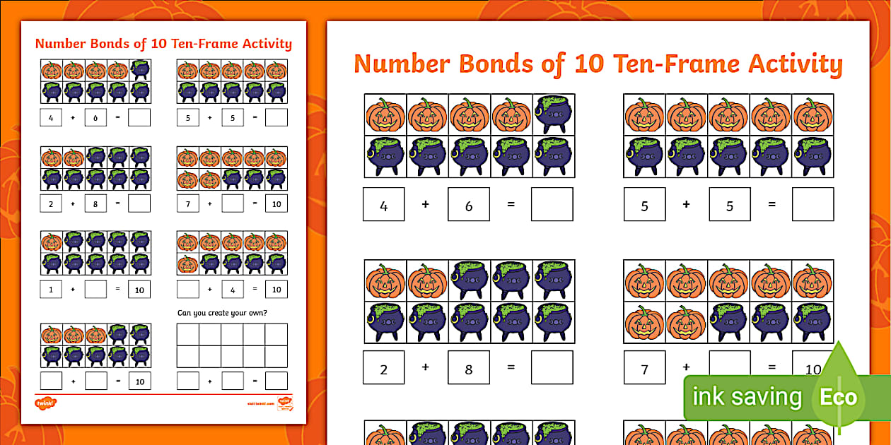 Number Bonds of 10 Halloween Ten-Frame Activity | Twinkl