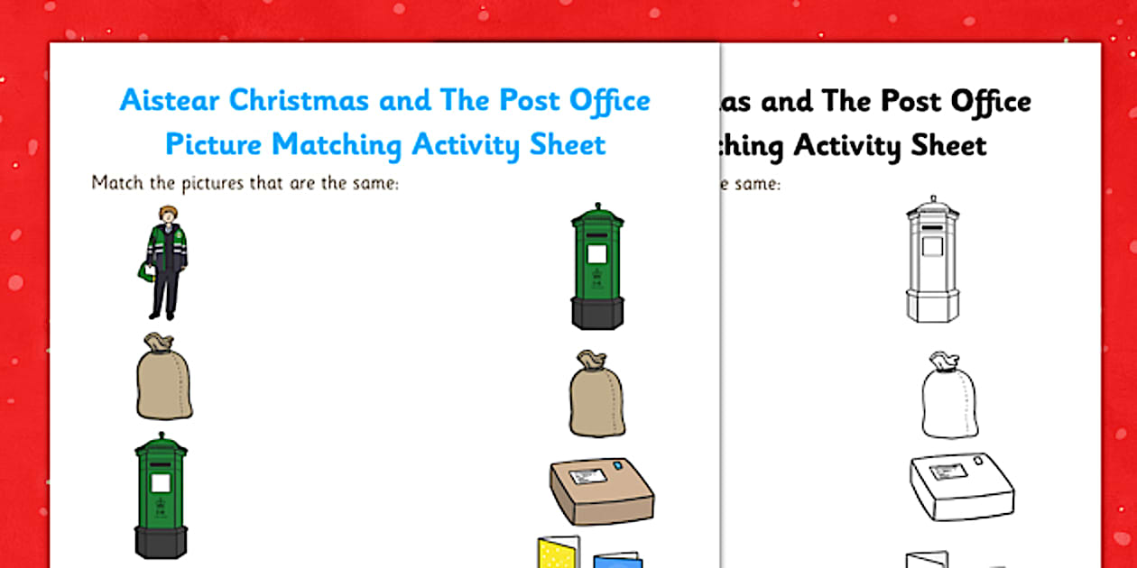 Aistear Christmas and The Post Office Picture Matching Worksheet ...