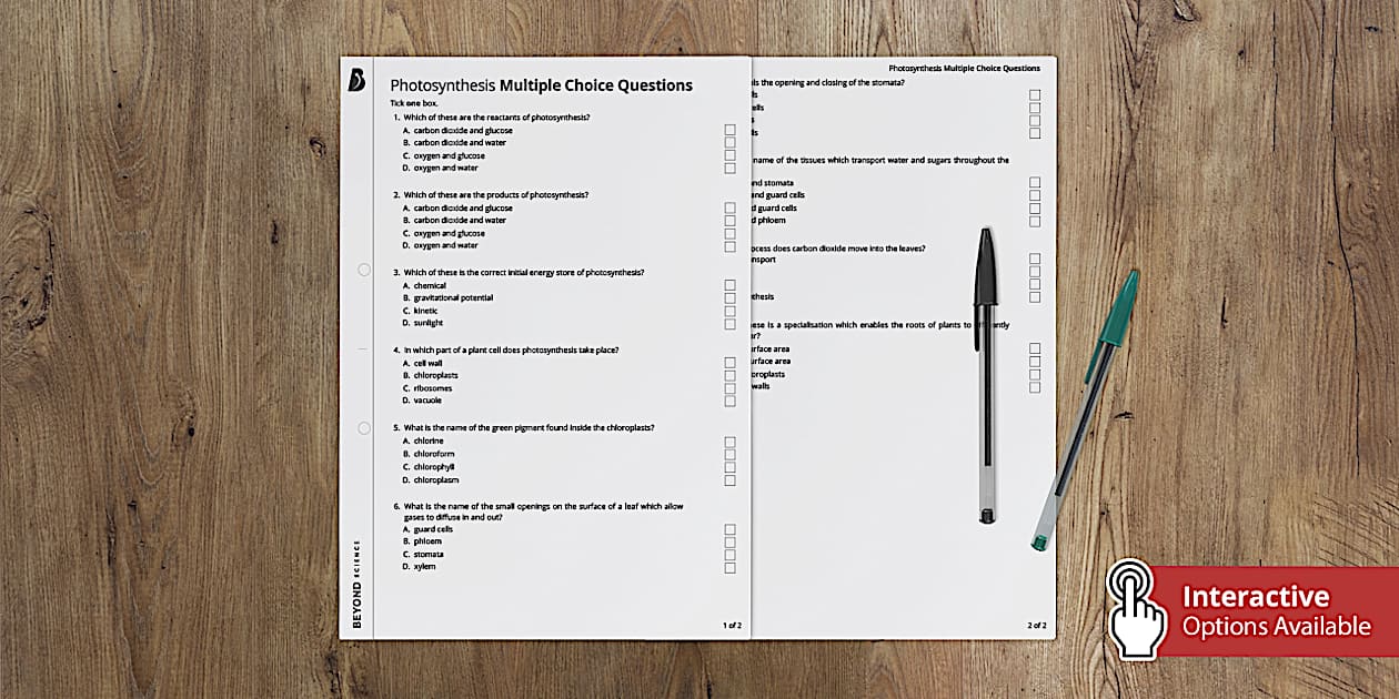 Photosynthesis Quiz KS3 | Beyond Biology (teacher made)