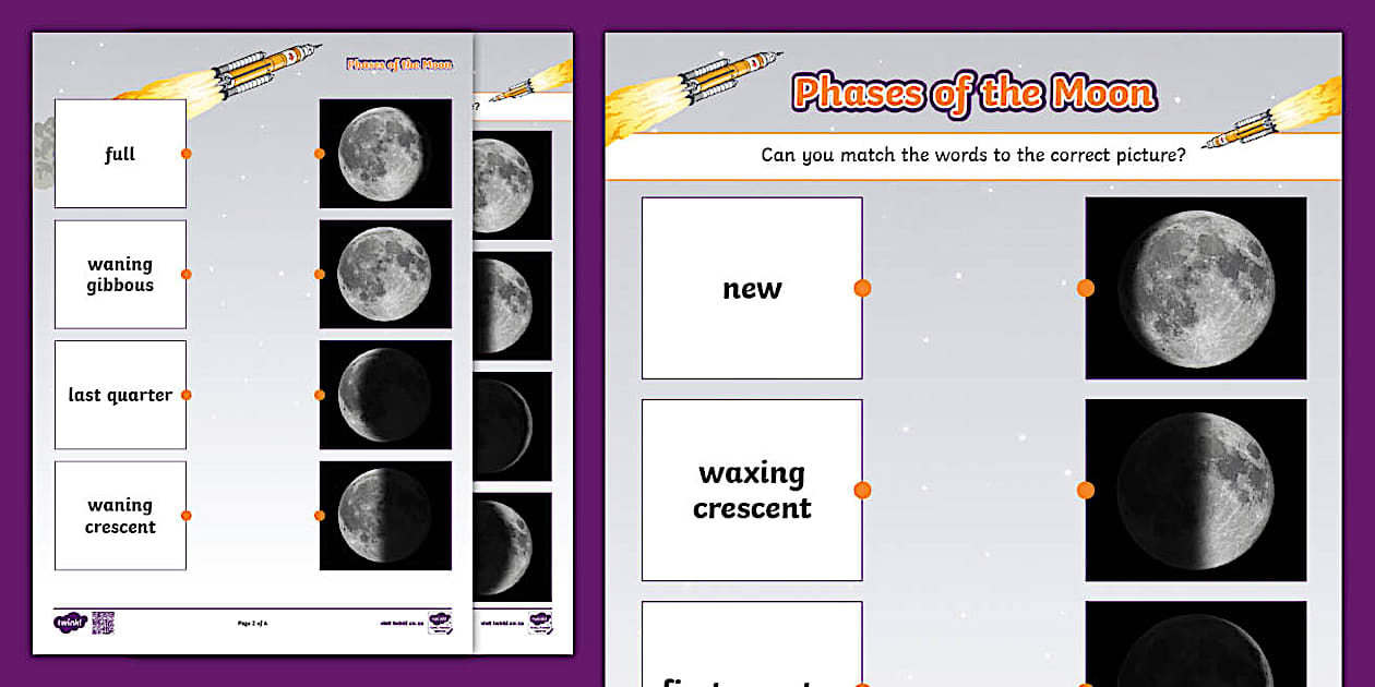 Grade 4 Natural Sciences - Phases of the Moon - Matching Worksheet (CAPS