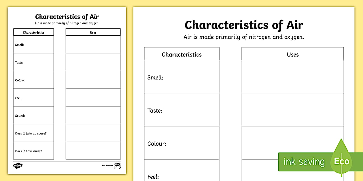 Properties of Air Worksheet | Characteristics | Print & Use!