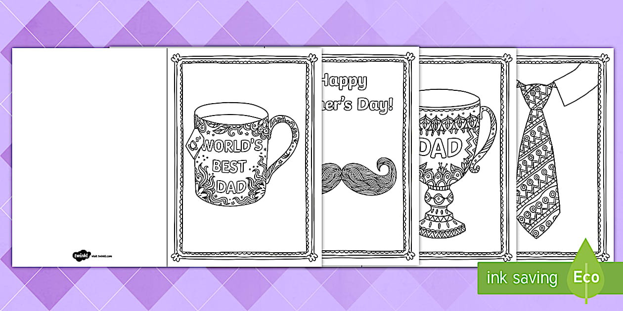 Editable Father's Day Mindfulness Colouring Cards - Twinkl