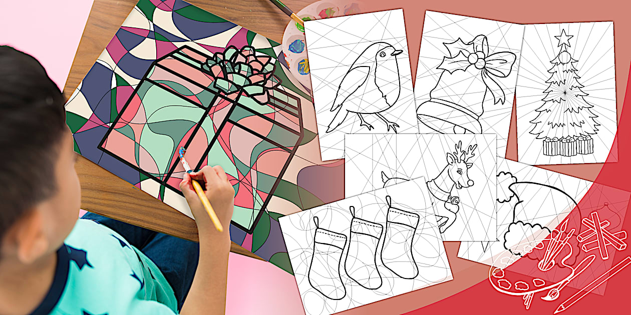 Christmas Stained Glass Art Colouring Activity Posters Pack