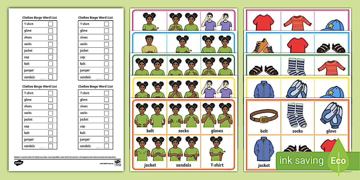 Auslan Clothes Bingo (teacher made) - Twinkl