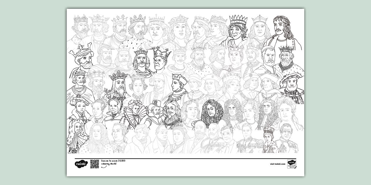 English and British Kings and Queens Doodles Colouring Sheet