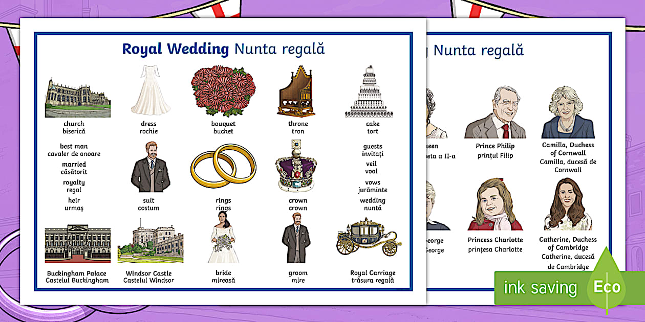 KS2 The Royal Wedding Word Mat - English/Romanian