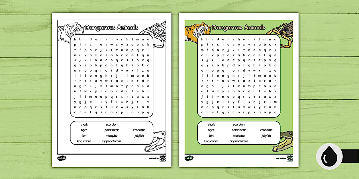 * NEW * Dangerous Animals Word Search - Twinkl