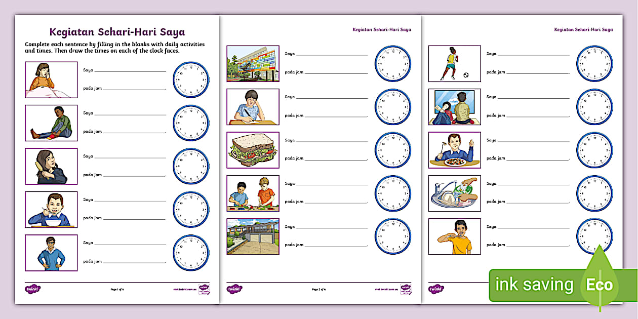 Daily Routine with Time Activity - Indonesian (teacher made)