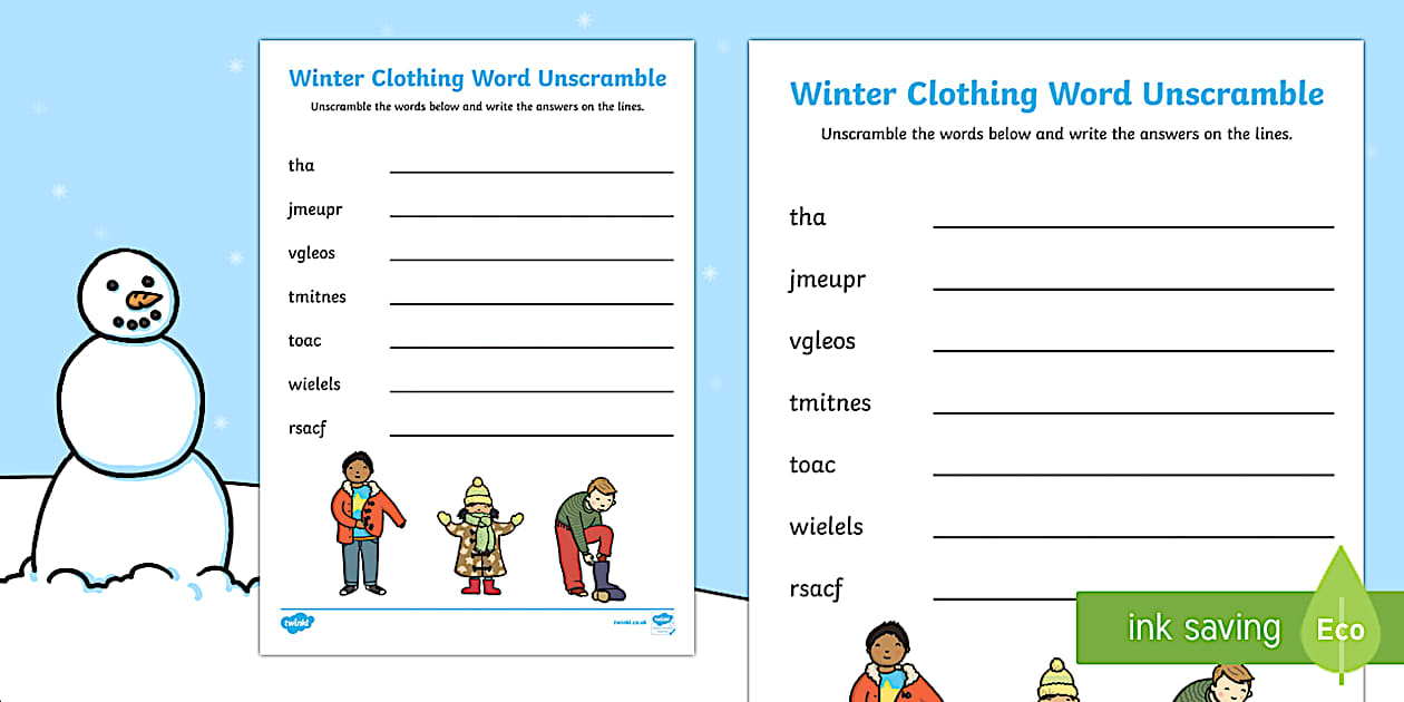 Winter Clothing Word Unscramble - ESL Winter Clothes Vocabulary Game