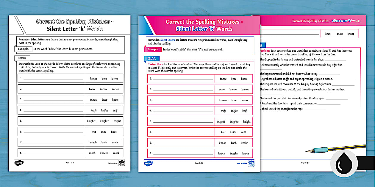 Grade 6 Spelling Silent Letters Worksheet 2 (teacher made)
