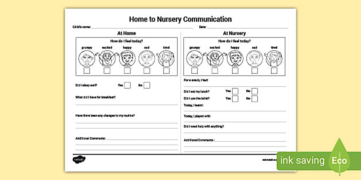 Home to Nursery Communication Sheet - Twinkl