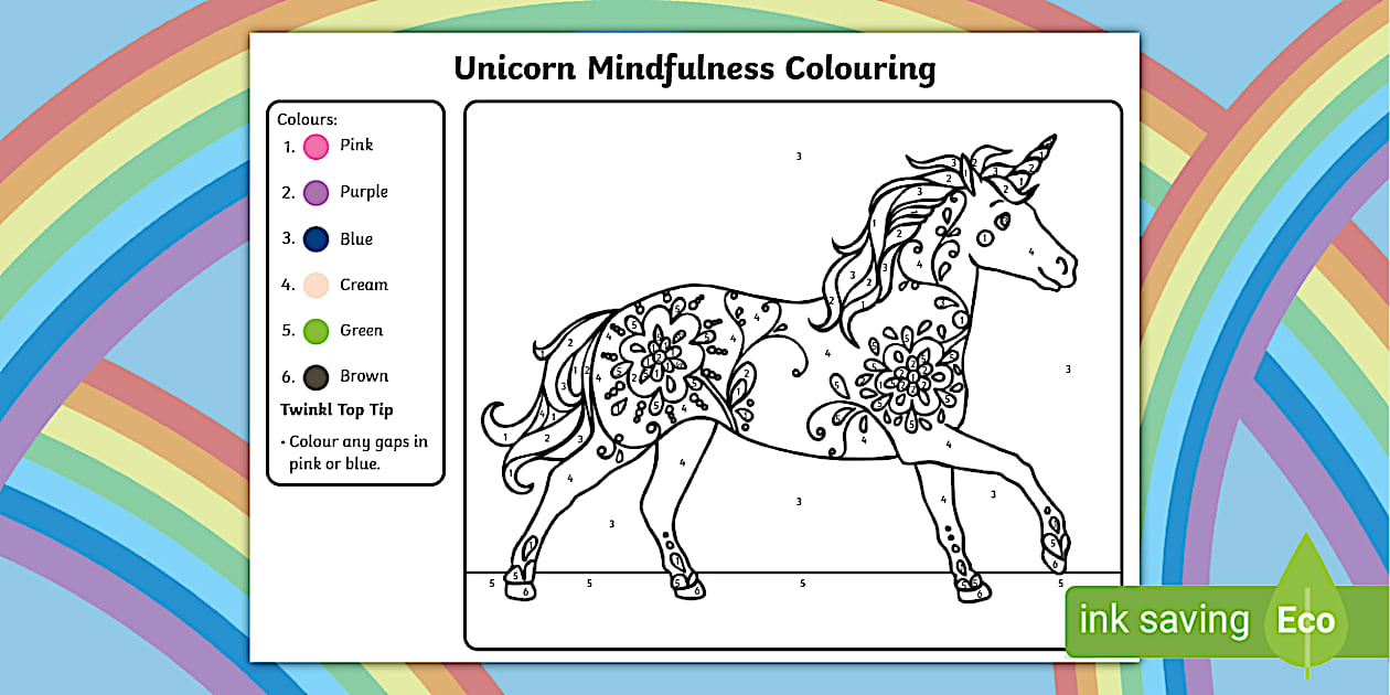 Unicorn Mindfulness Colour by Number: Kids' Printable
