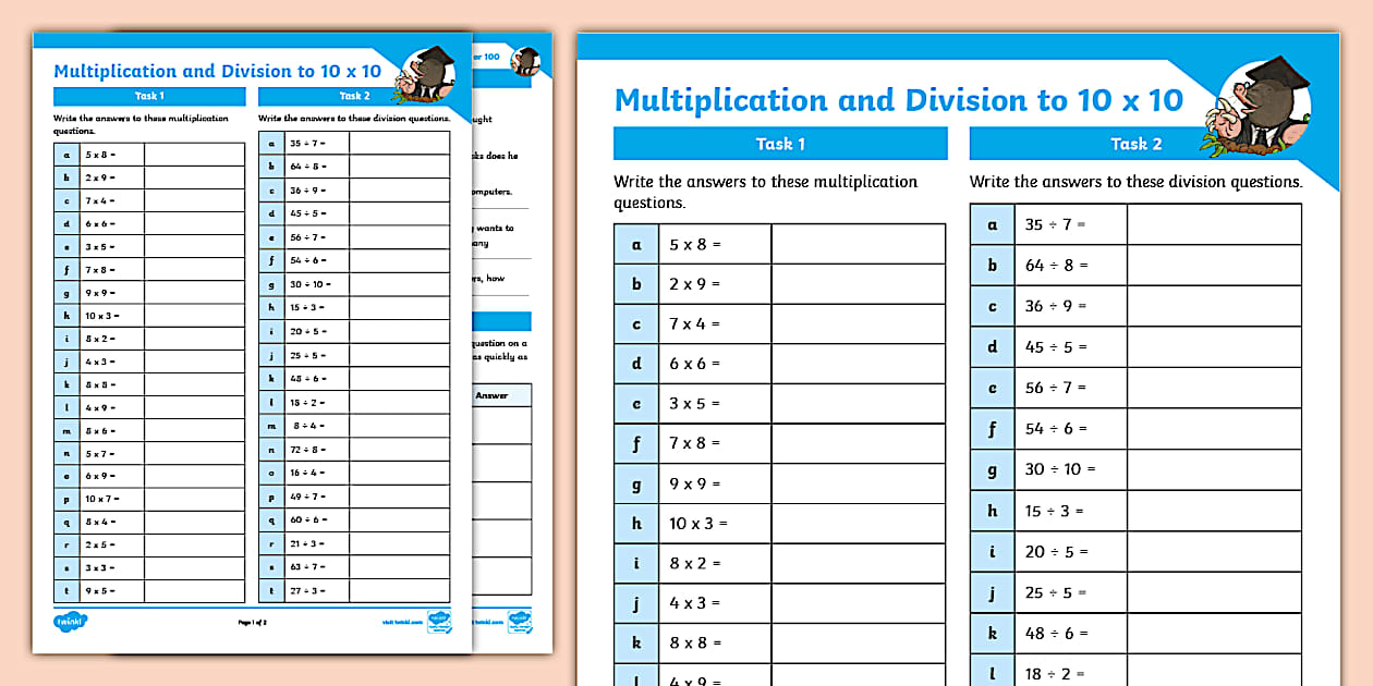 Multiplication and Division to 10 x 10 (teacher made)