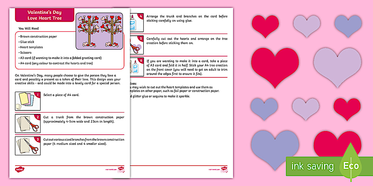 Valentine's Day Love Heart Tree Craft Instructions - Twinkl