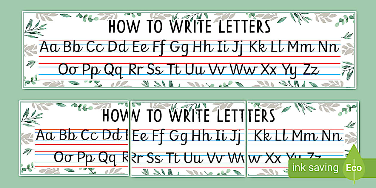 👉 Botanical Themed Cursive Alphabet Display Banner
