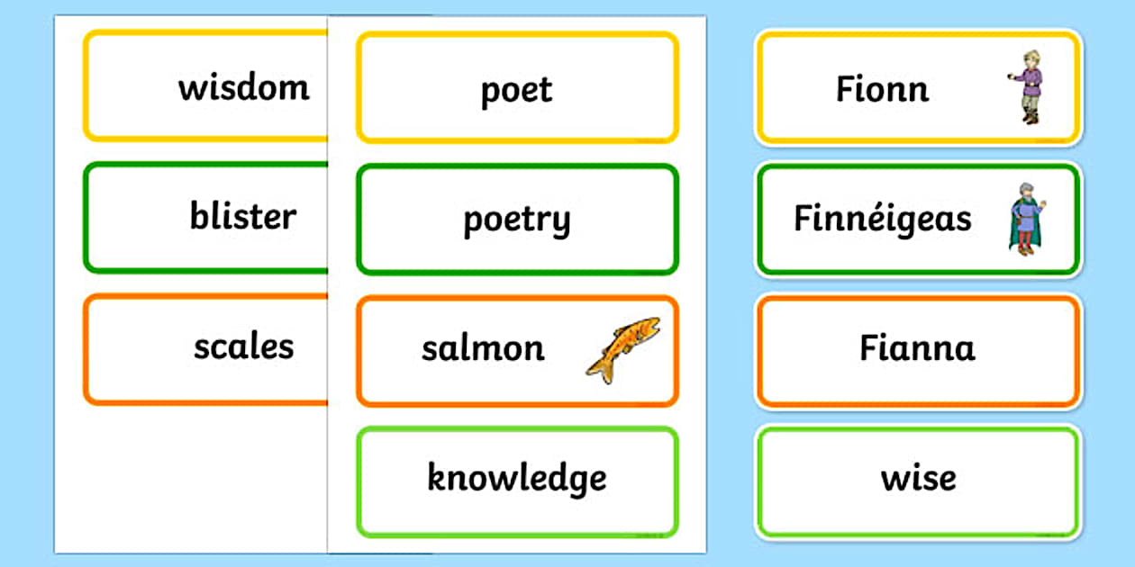 Dyslexic Fionn and the Salmon of Knowledge Vocabulary Word Cards