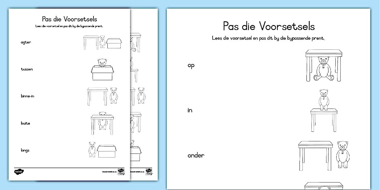 Pas die Voorsetsels Aktiwiteit (teacher made) - Twinkl