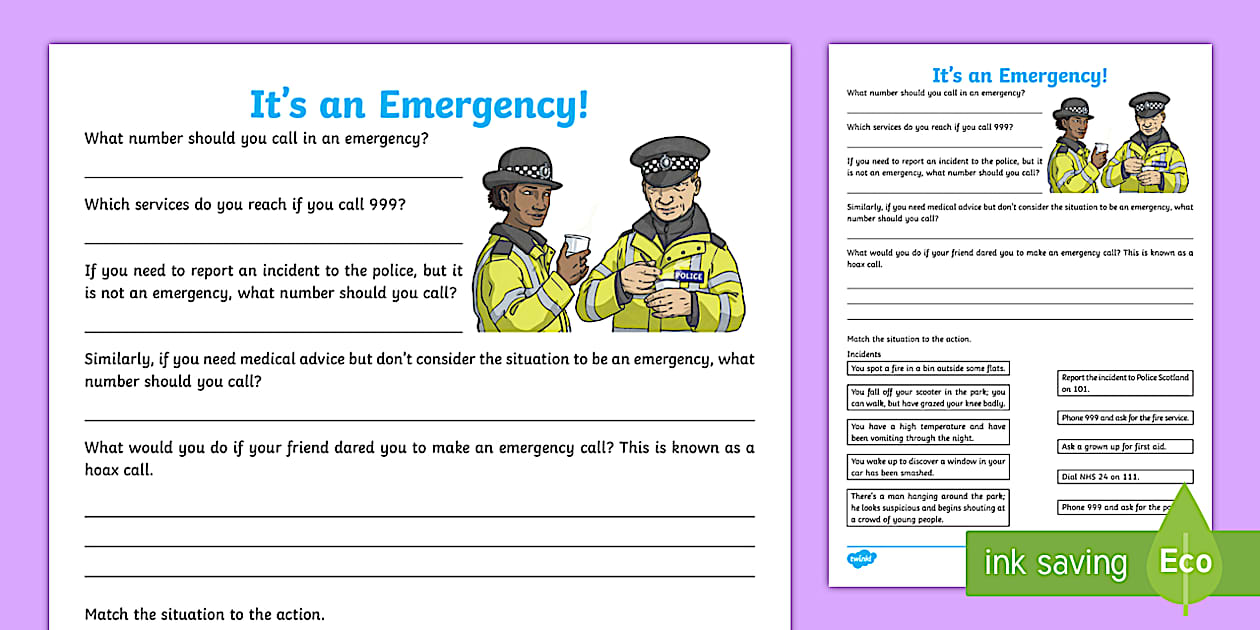 Emergency Situations Worksheet | CfE Primary Resources