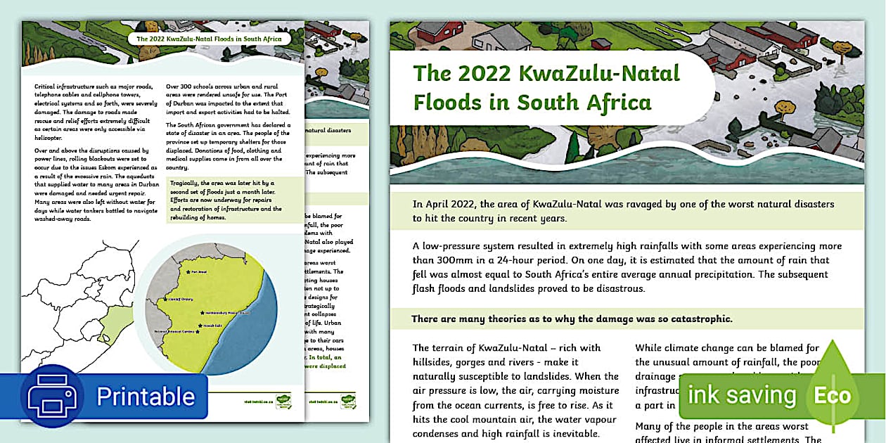 Comprehension activity: 2022 KwaZulu Natal floods in SA.