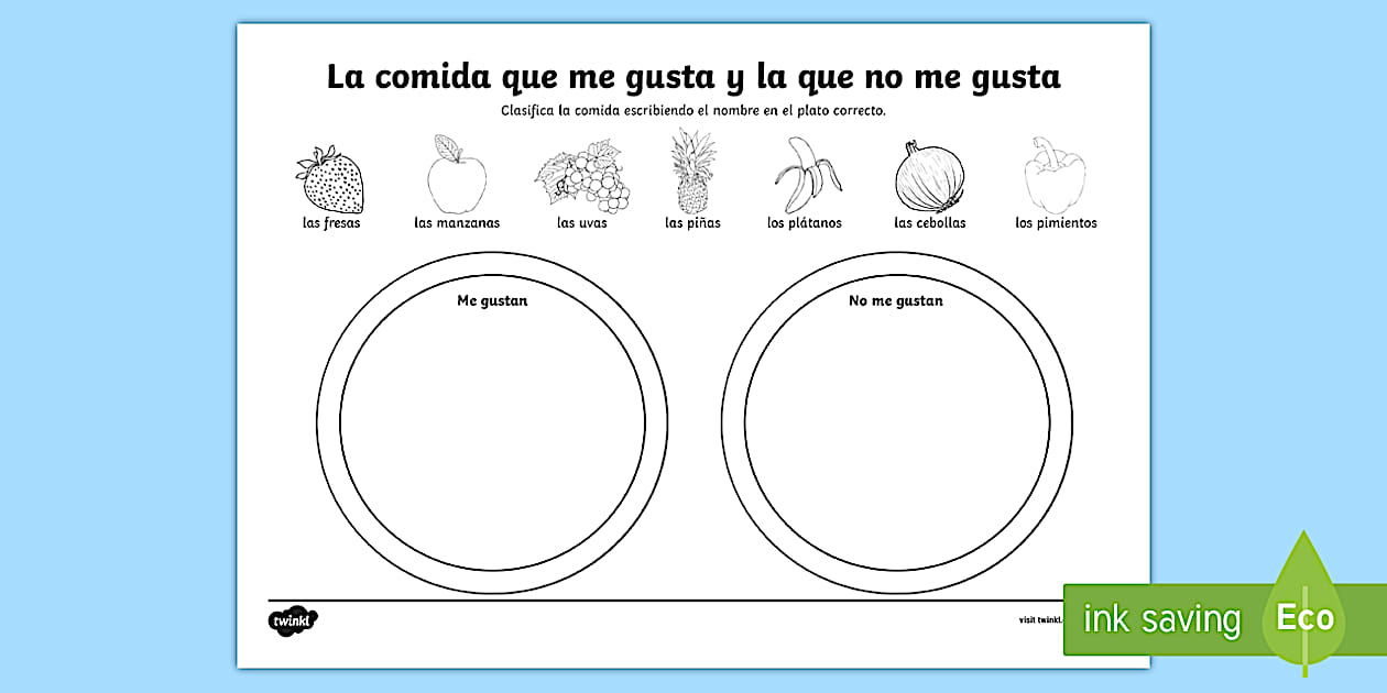Editable Foods I Like and Dislike Spanish Worksheet - Twinkl
