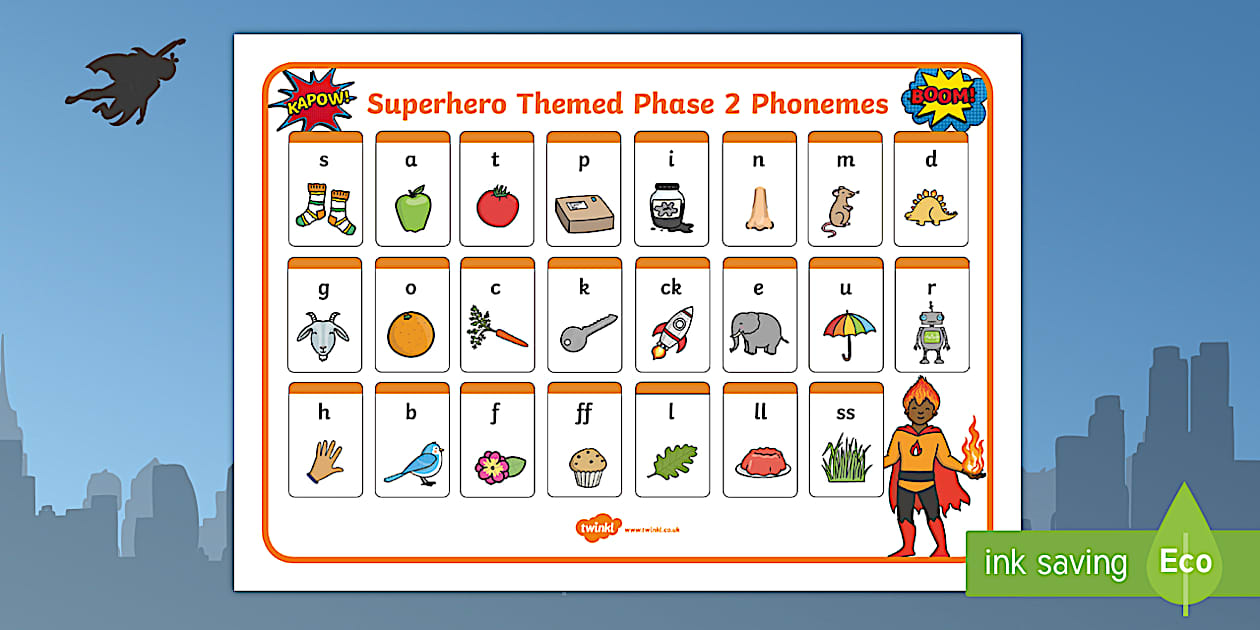 Precursive Superhero Themed Phase 2 Sound Mat (teacher made)