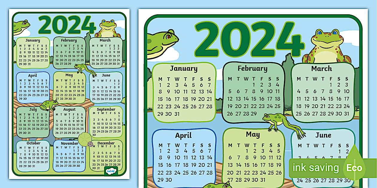 Frog-Themed 2024 Wall Calendar Poster (teacher made)