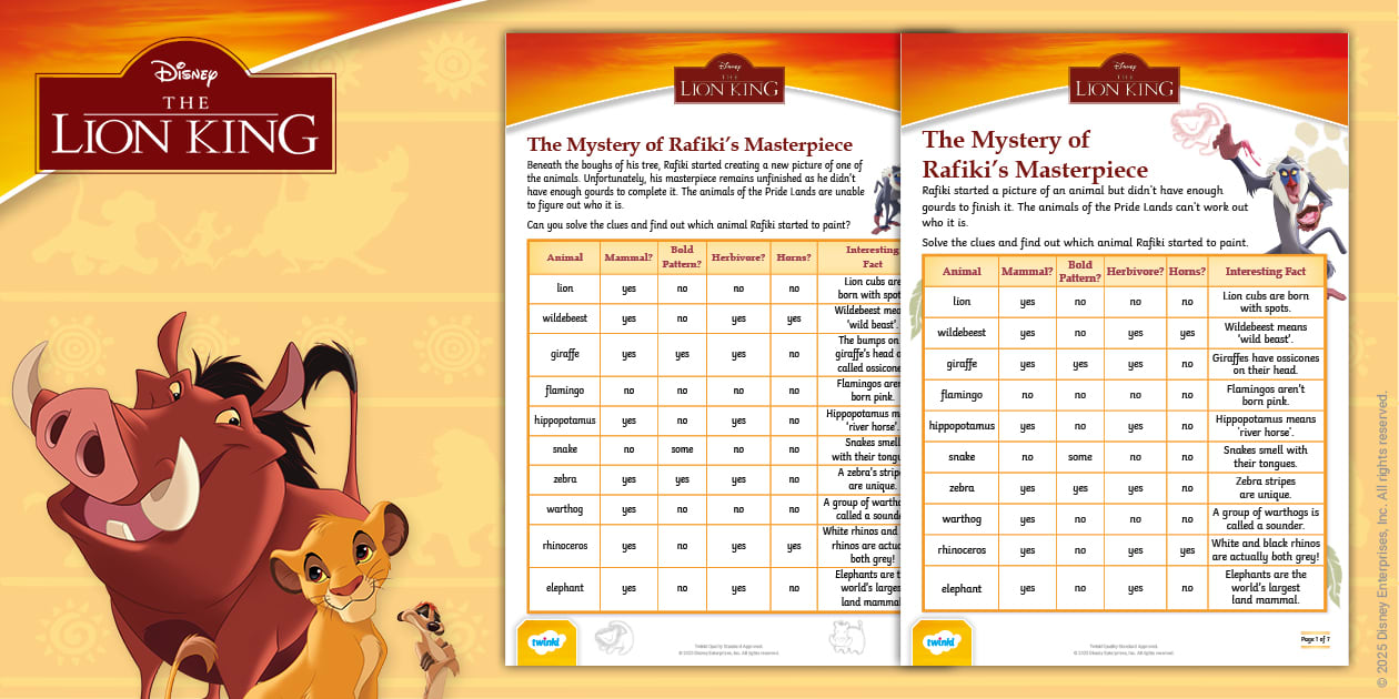 The Lion King: Spelling and Grammar Mystery Pack - Twinkl